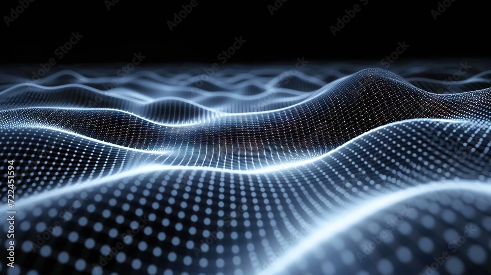 Abstract wave made out of grids that are seen from a cinematic view of ...