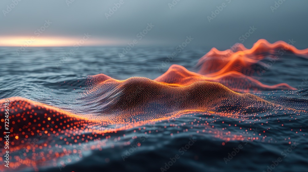 Abstract wave made out of grids that are seen from a cinematic view of ...