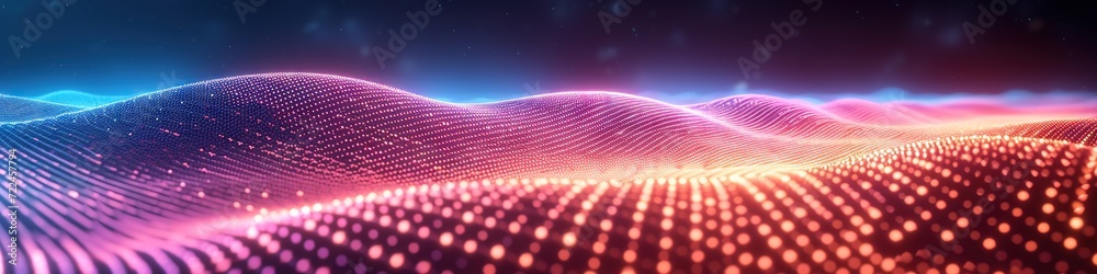 Abstract wave made out of grids that are seen from a cinematic view of ...