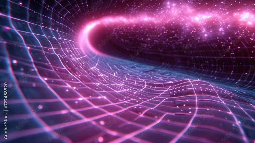 Abstract wave made out of grids that are seen from a cinematic view of ...