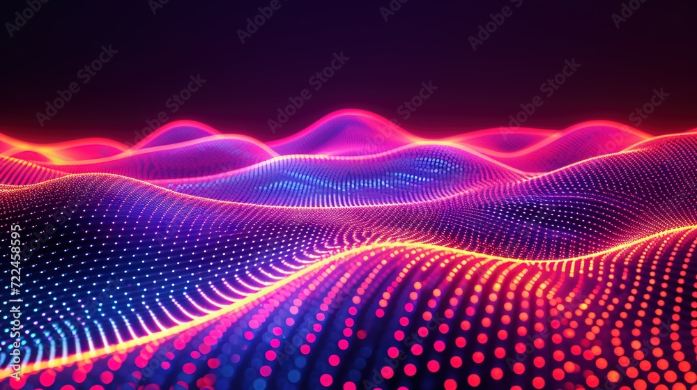 Abstract wave made out of grids that are seen from a cinematic view of ...