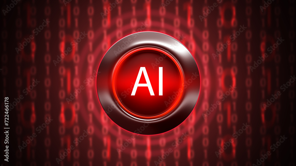 AI button. Artificial intelligence. AI technology. Cyber background. Artificial intelligence ...