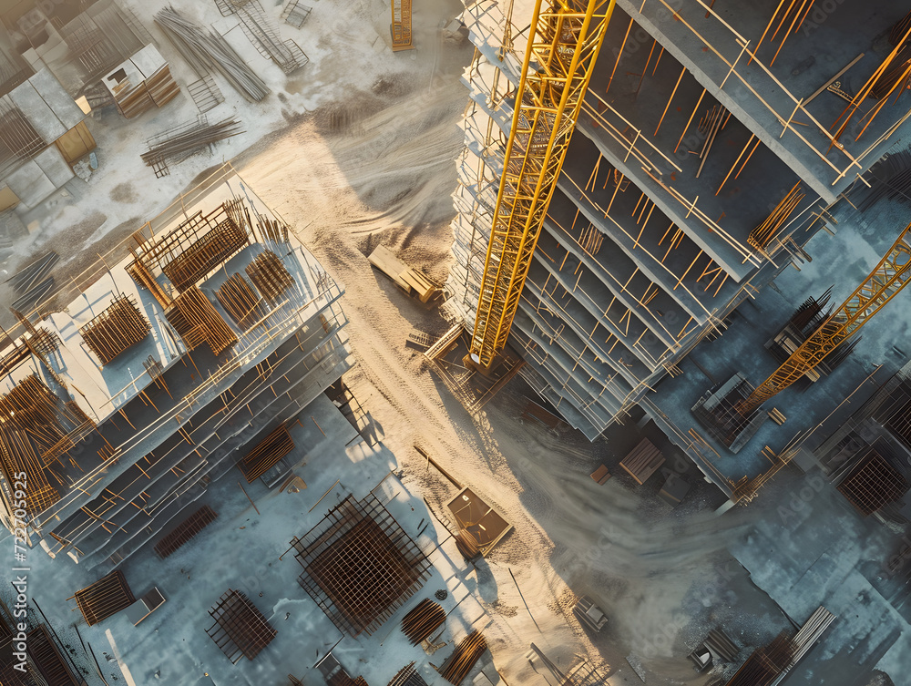 Aerial View Of Construction Site. Cityscape with an under-construction ...