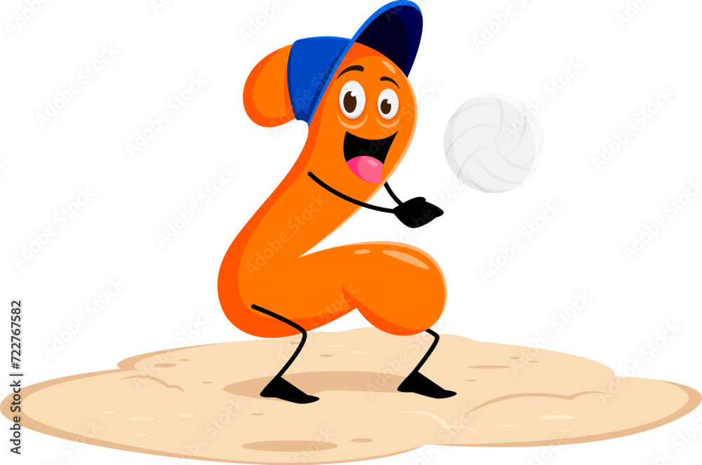 Cartoon cheerful math number two character dives and spikes at the ...