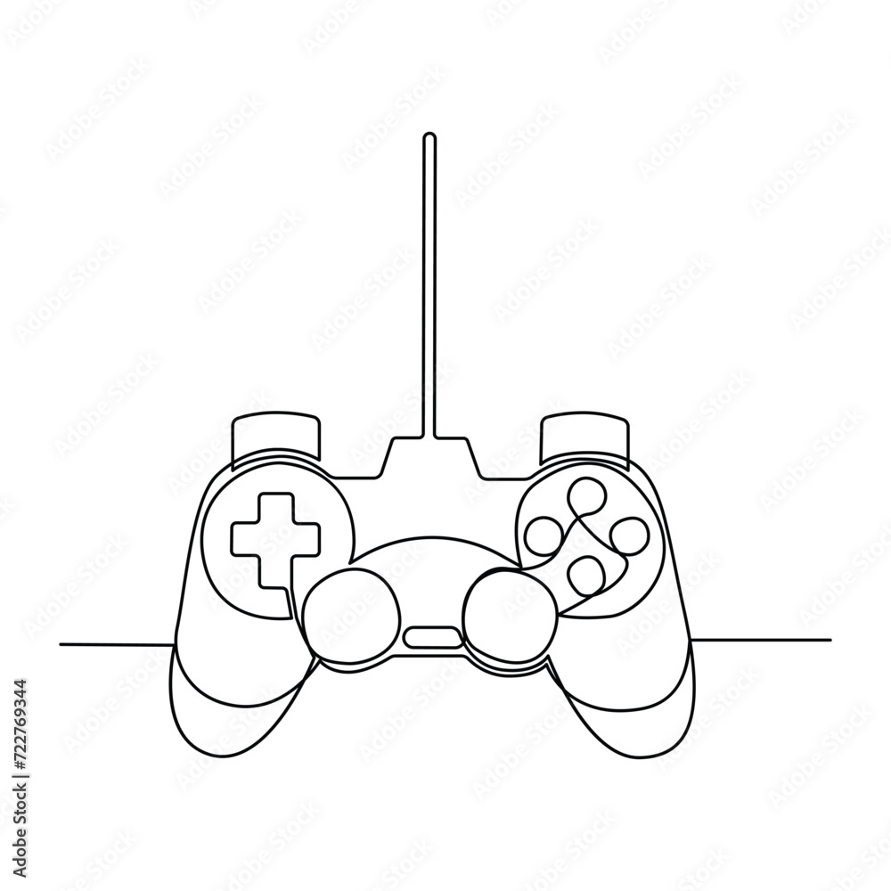 Continuous one-line drawing of the game controller and single-line art ...