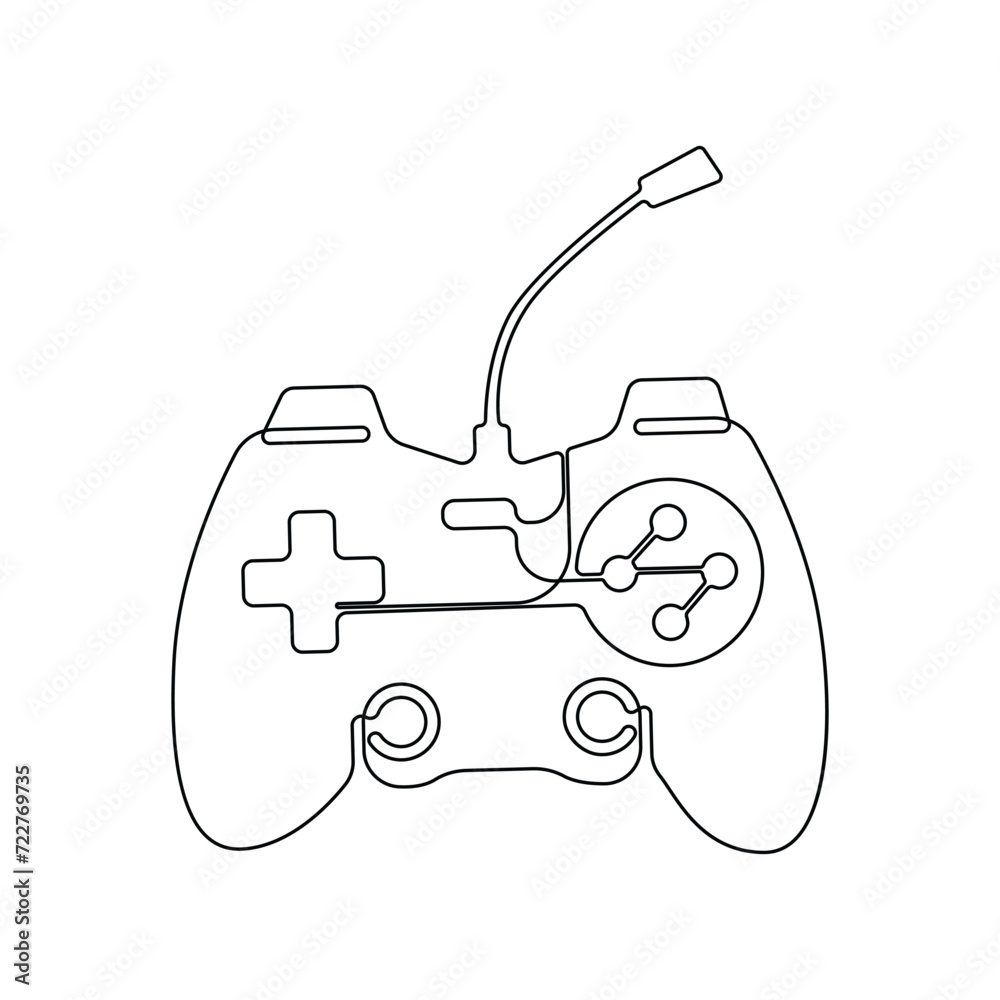 Continuous one-line drawing of the game controller and single-line art ...