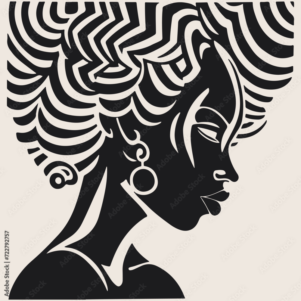 Abstract art vector outline illustration of african woman face. Black ...