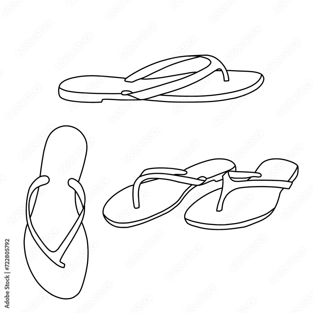 Flip flops sandals vector illustration. Outline vector doodle ...