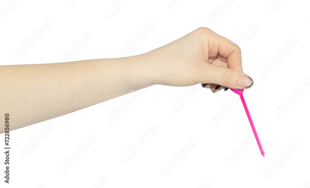 skewer for appetizer in hand, outstretched hand with plastic skewer for ...