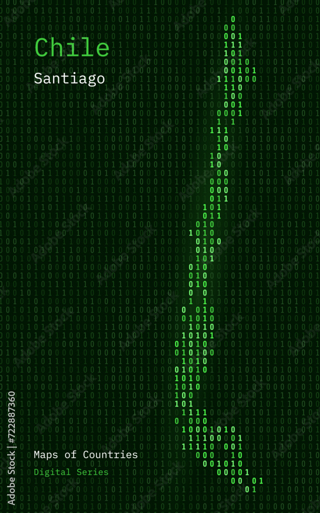 Vector de Stock Chile Map Shown in Binary Code Pattern. TSMC. Blue Matrix numbers, zero, one ...