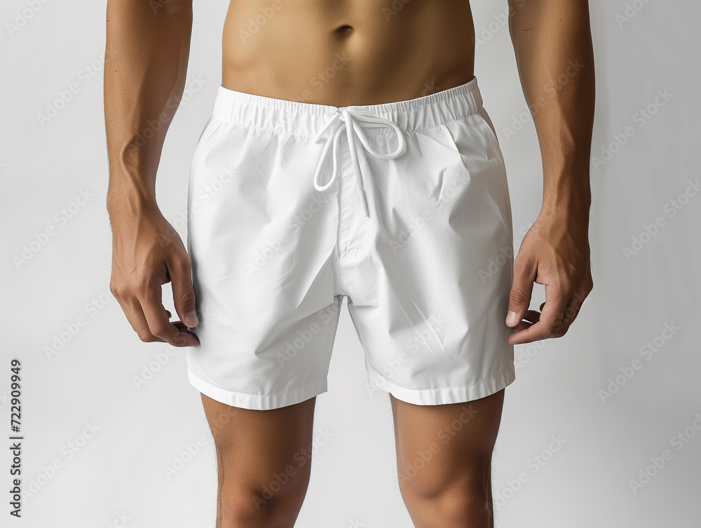 Blank white man swimming trunks shorts mockup on white background, for ...