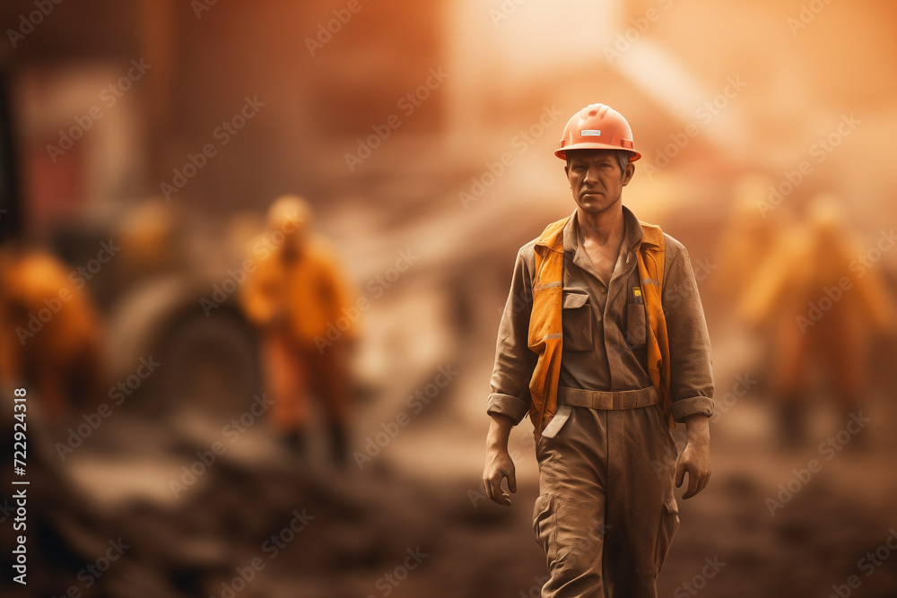 Miner man professional mining worker working in the mine. Excavation ...