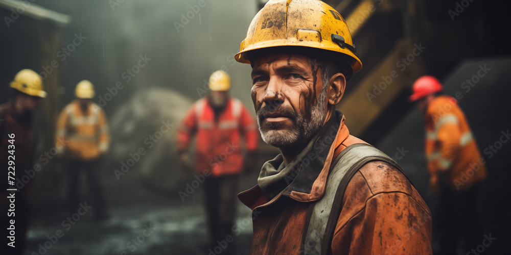 Miner man professional mining worker working in the mine. Excavation ...