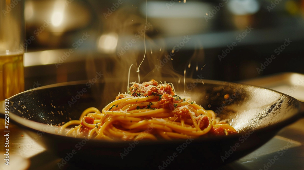 100 grams of spaghetti, intertwined with mozzarella and spices ...