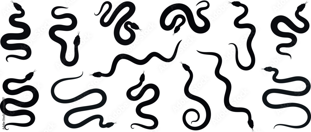 Snake silhouette set. Isolated snake silhouette on white background ...