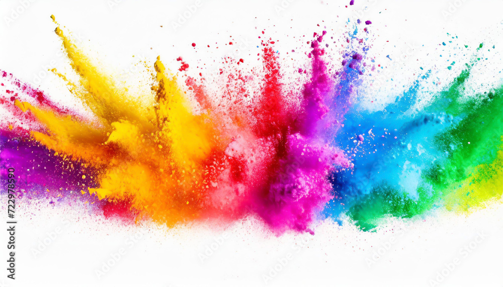 Colorful rainbow holi paint color powder explosion isolated on white ...