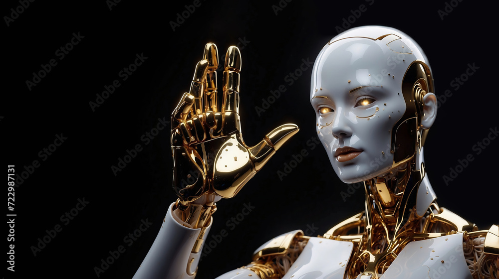 Futuristic humanoid robot with white porcelain exoskeleton. Beautiful ...