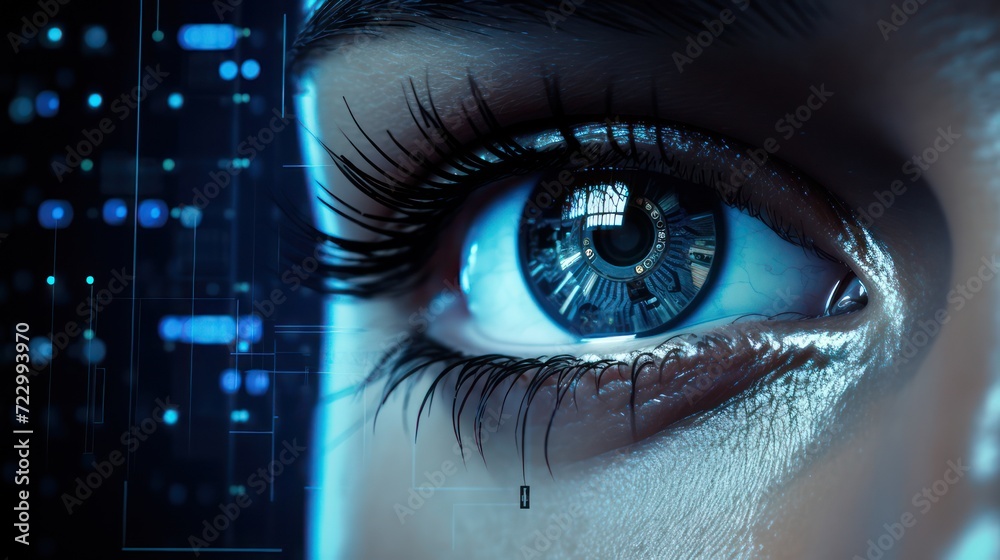 Illustration of an eye with visual vision screen technology hologram ...