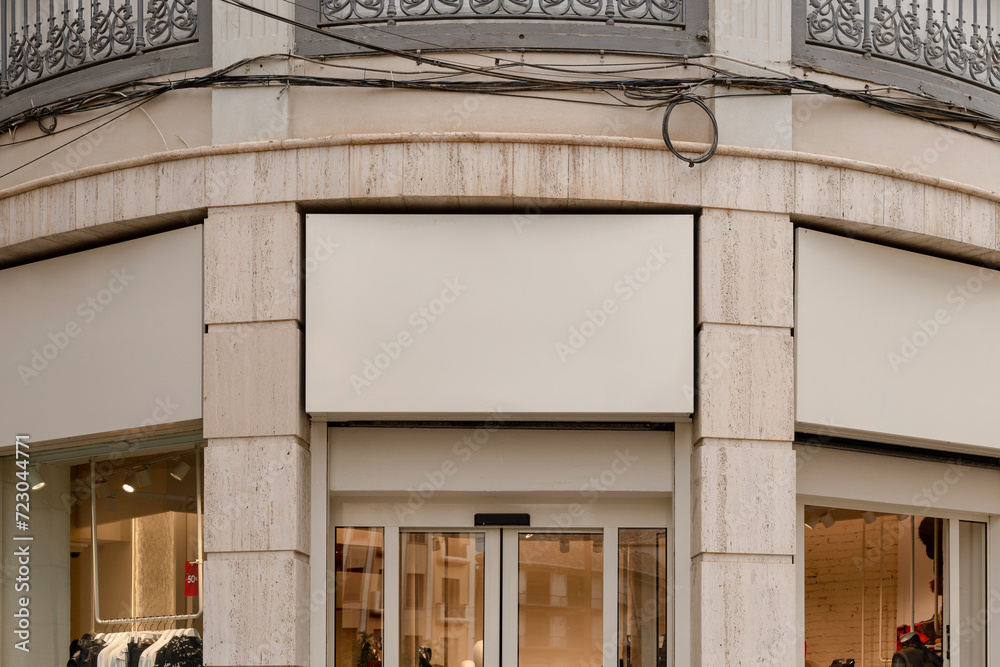 Storefront signage area with a blank space for a text or a logo, set ...