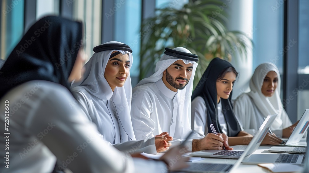 Group of middle-eastern corporate business people wearing traditional ...