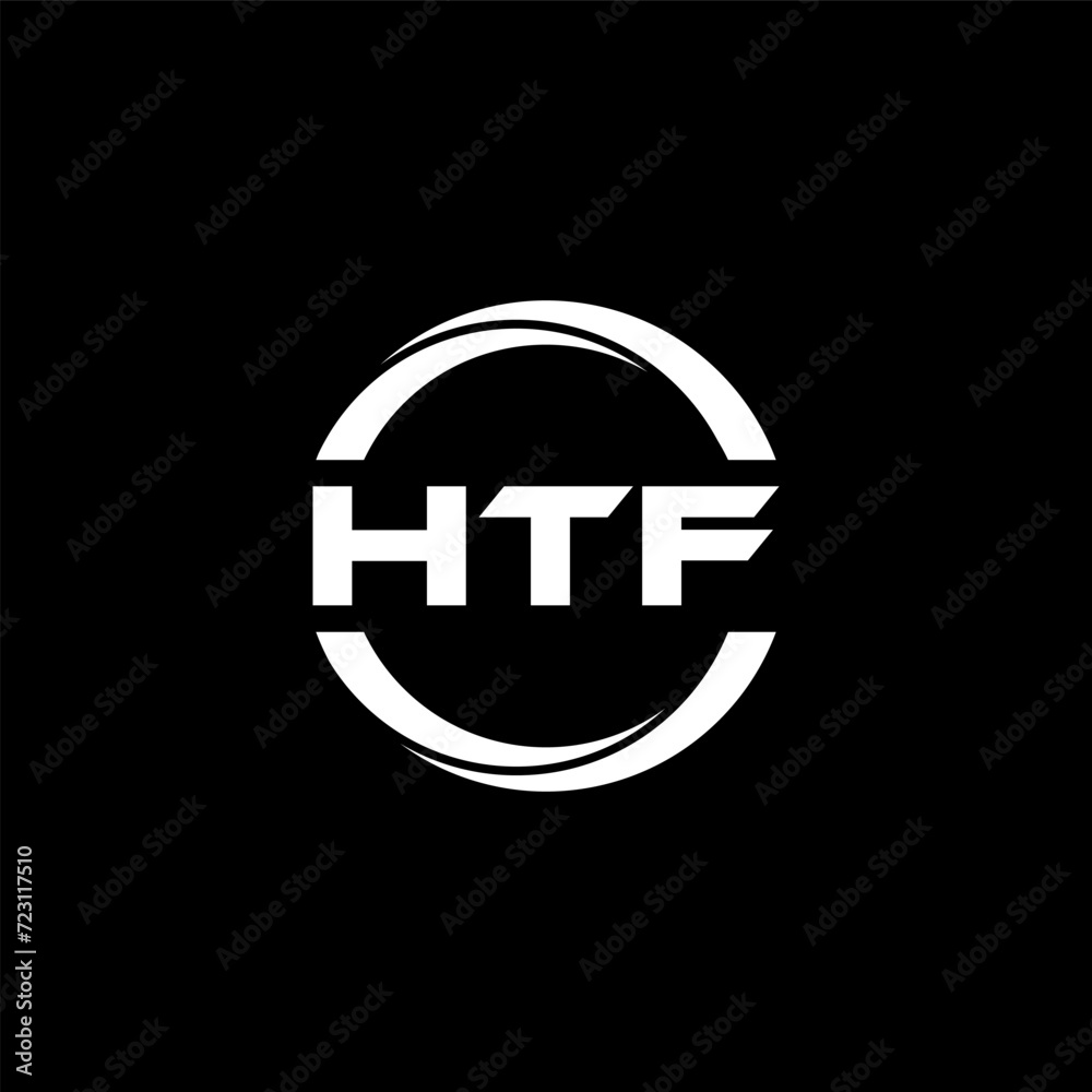 HTF letter logo design with black background in illustrator, cube logo ...