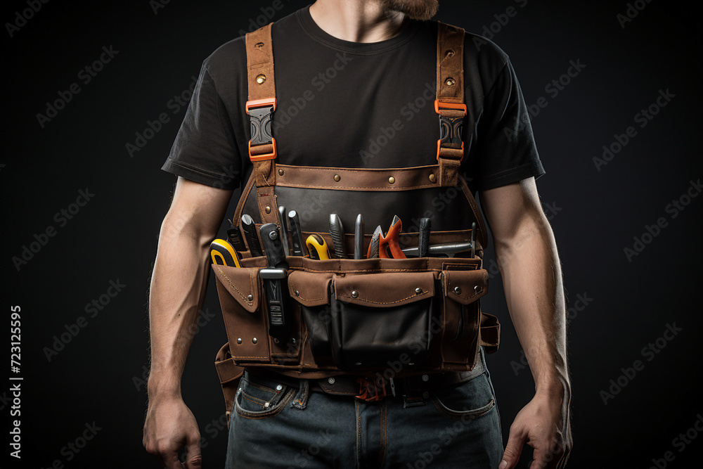 Generative ai photo image of a professional male in workwear with tools ...