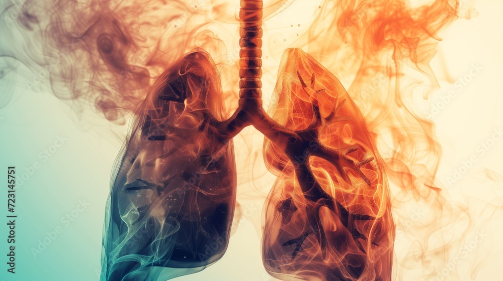 Sick lungs depicted in poor air quality, with visible signs of smoker's ...