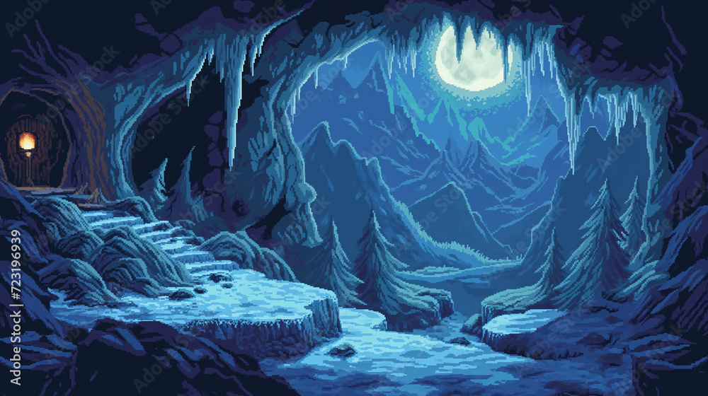 pixel art of ice cave dungeon background battle scene in RPG old school ...