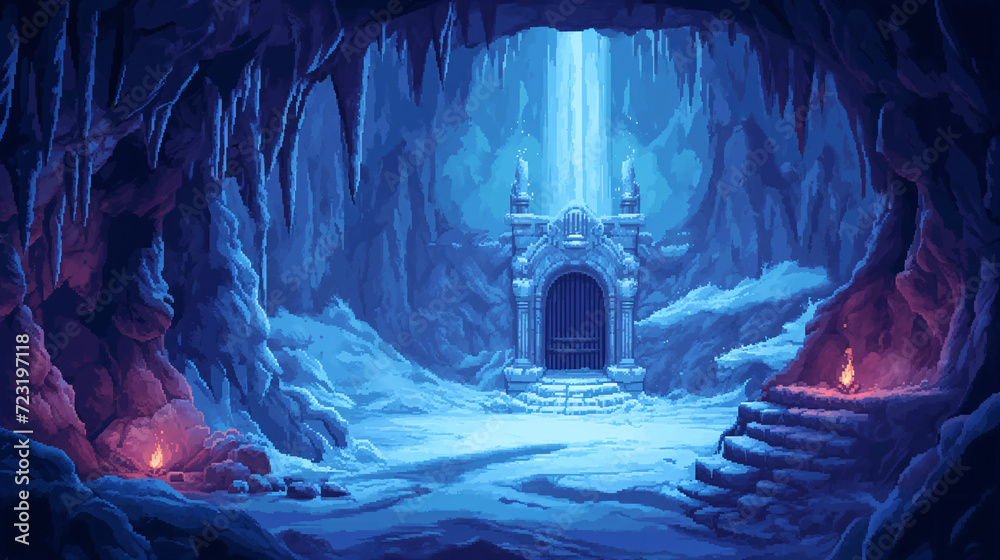 pixel art of ice cave dungeon background battle scene in RPG old school ...