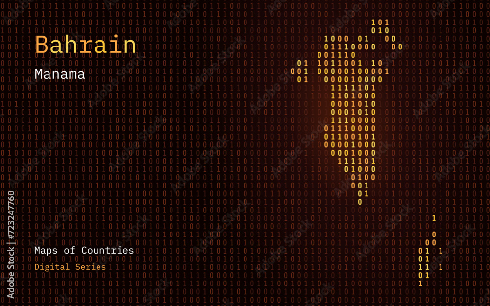 Bahrain Map Shown in Binary Code Pattern. TSMC. Matrix numbers, zero, one. World Countries ...