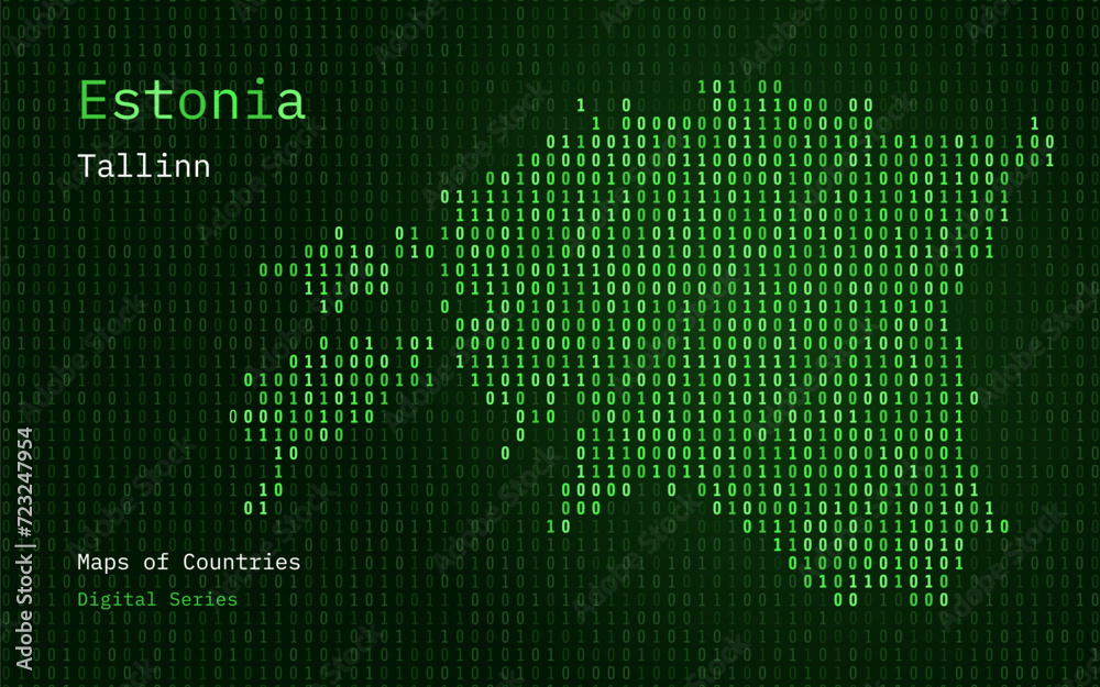 Estonia Map Shown in Binary Code Pattern. TSMC. Matrix numbers, zero ...