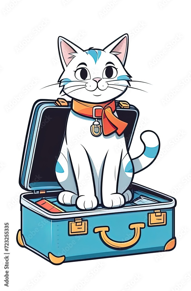 cat with a suitcase. Coloring book antistress for children and adults ...