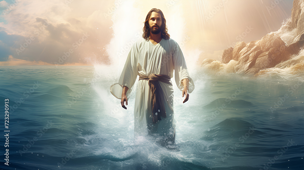 Jesus Christ walking on the water. Stock Photo | Adobe Stock
