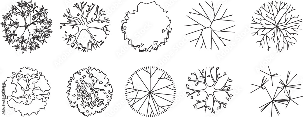 set of flat designs of architectural trees, top view Stock Vector ...