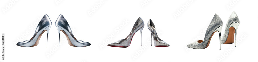 Stiletto high-heel glamour feminine SILVER shoes. Set of high heel ...