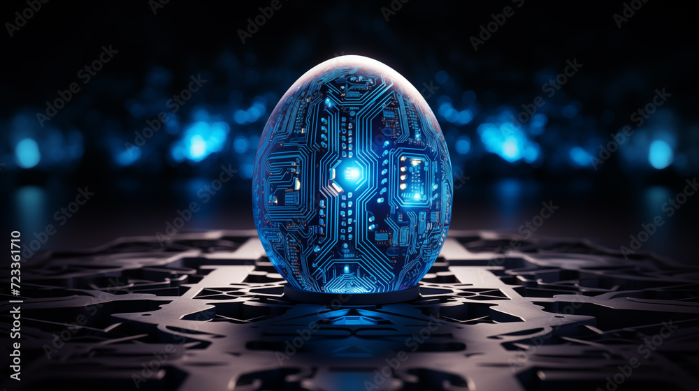 Futuristic circuit board egg spotlight background image. Artificial ...