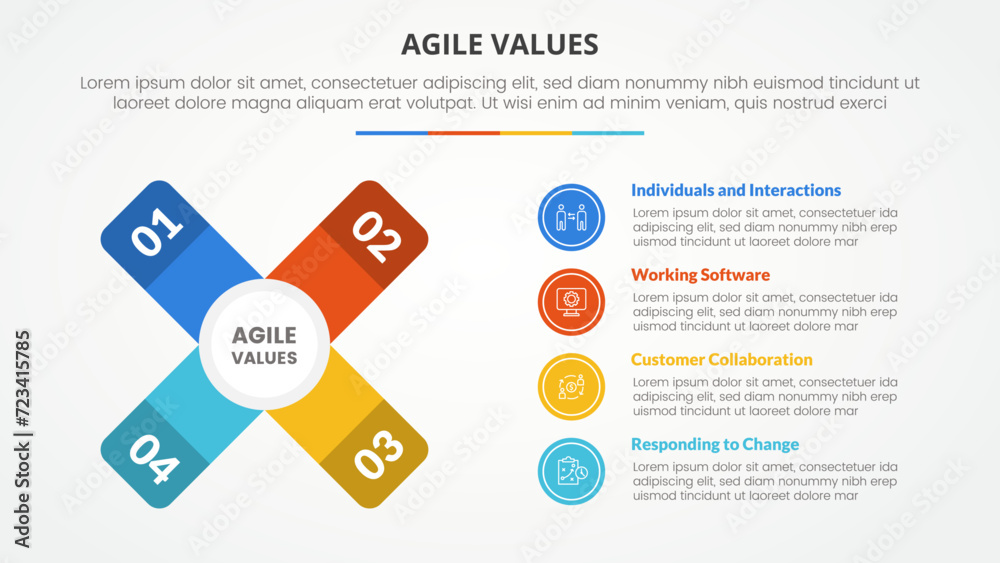 agile values infographic concept for slide presentation with x cross ...