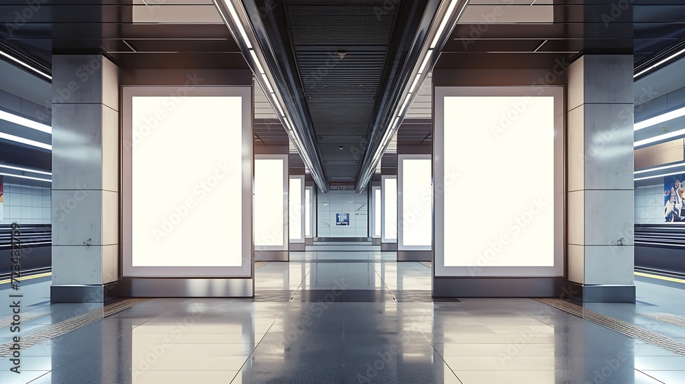 Two indoor outdoor city light mall shop template. Blank billboard mock ...