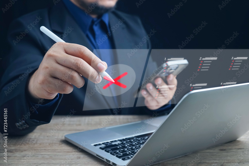 Businessman tick mark to rejected and approve document checklist.check ...