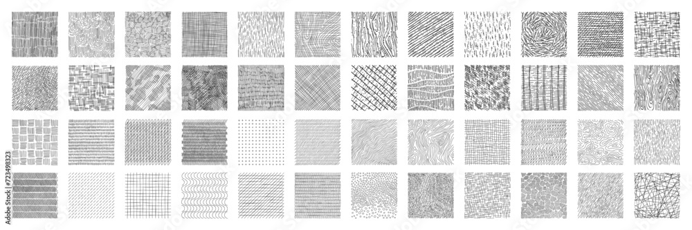 Crosshatch pattern texture set. Hand drawn pencil line. Wood, rain ...