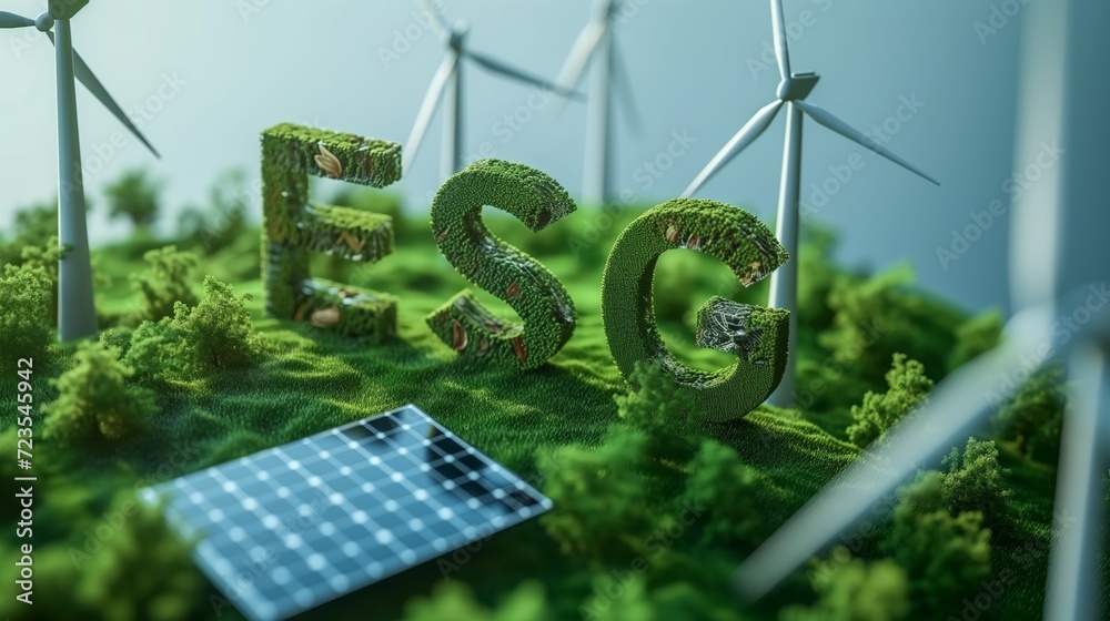 ESG Typography Dynamic 3D typography of the text 'ESG' showcasing the ...