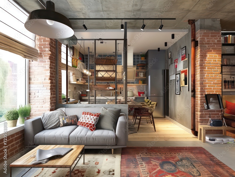 Chic retro studio apartment, where the open-plan design seamlessly ...