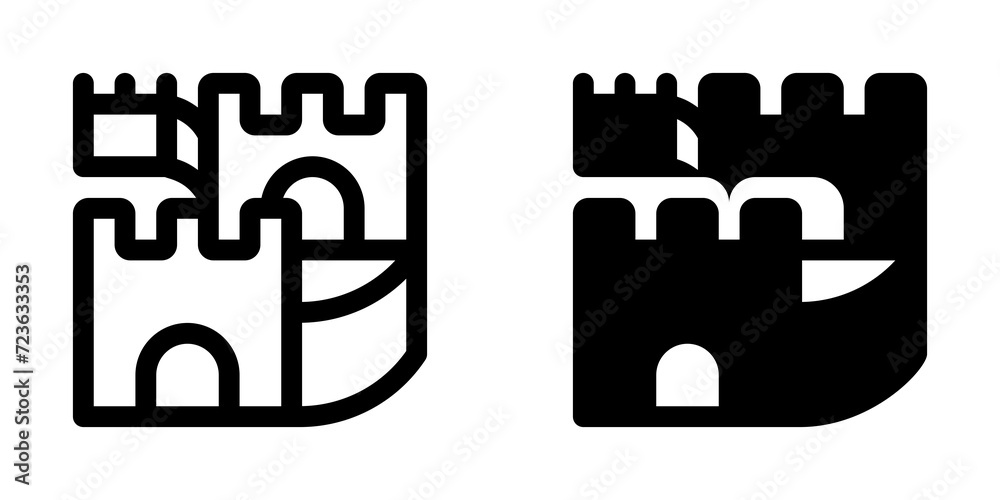 Editable wall, castle, fortress vector icon. Landmark, monument ...