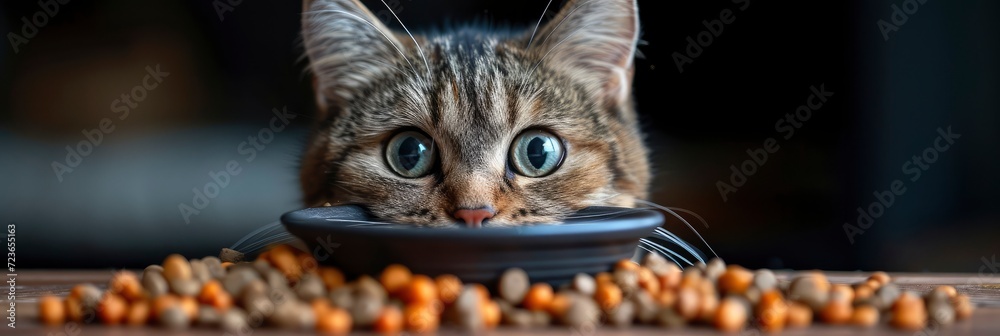 Hungry Tabby Cat Next Empty Feeding, Desktop Wallpaper Backgrounds ...