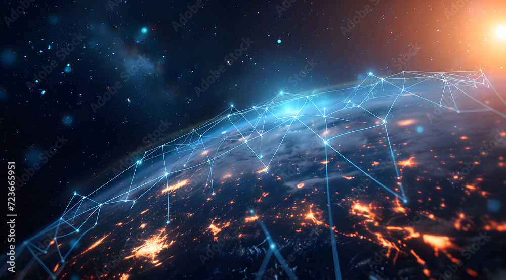 Illustration of global network connections and communication technology ...