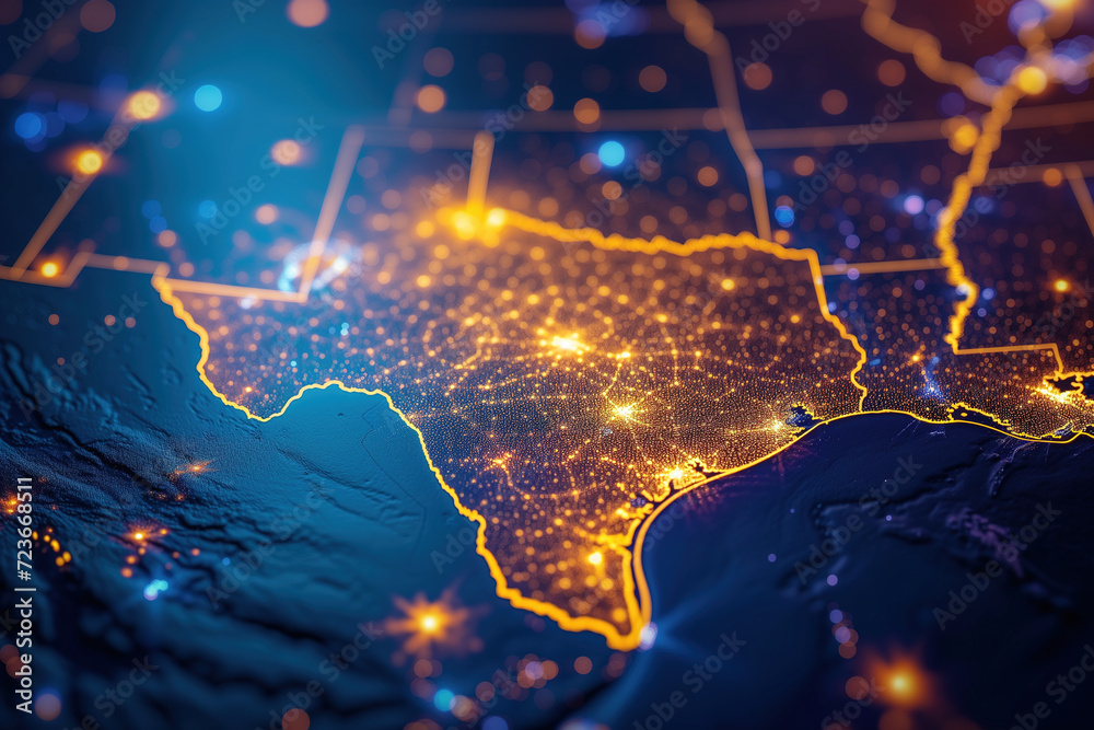 A vibrant map of the world, illuminating the vast expanse of texas and ...