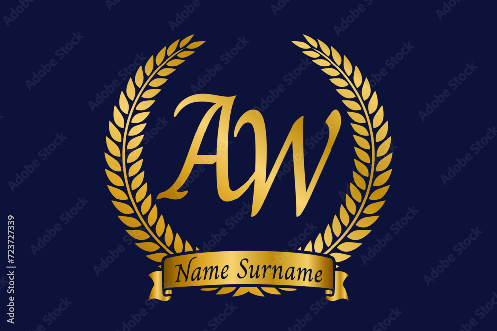 Initial letter A and W, AW monogram logo design with laurel wreath ...