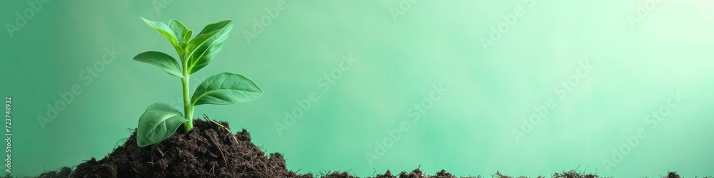 Banner background with copy space and a young green plant sprouting ...