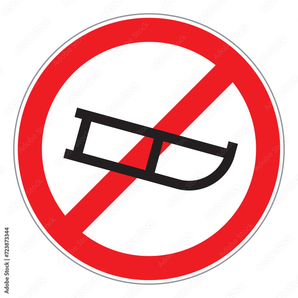 Vector red circle sign - black silhouette sled. Symbol of no entry ...