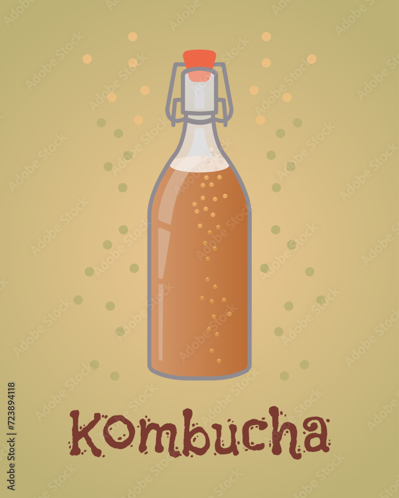 Kombucha. Organic kombucha tea drink in flip-top bottle. Flavored cold ...